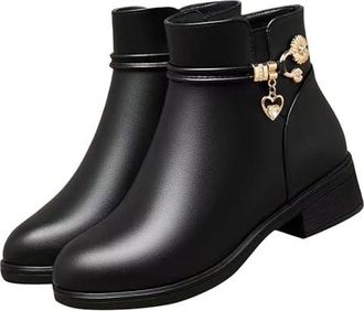Generic Bottines Pour Femme &Agrave; Talon Bas Bottes dHiver en cuir &Eacute;l&eacute;gantes avec Doublure Chaude en Peluche Semelle Souple Antid&eacute;rapante Fermeture &Eacute;clair Chaussur