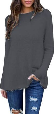 Generic T-shirt &agrave; manches longues pour femme - Couleur unie - En peluche - &Eacute;l&eacute;gant - Col en V, gris, XXL
