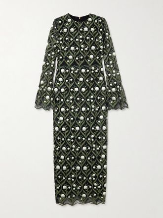 Agua Bendita + Net Sustain Ellisella Perla Maxikleid Aus Besticktem T&uuml;ll - Gr&uuml;n