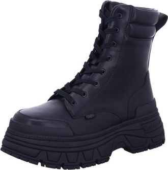 Buffalo FUSION LACE UP MID Bottes de combat à lacets en nappa végétalienne pour femme Noir, Noir, 35 1/3 EU