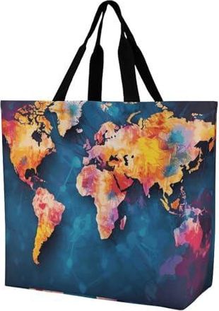 Generic Carte Du Monde Abstraite Sac Fourre-Tout L&eacute;ger Tote Bag Pliable Sac Cabas Pour Voyage Gym Travail