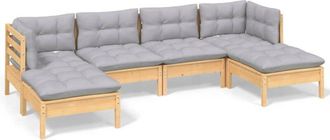 vidaXL Vidaxl - Salon de jardin 6 pcs en bois de pin massif avec coussins gris - Dimensions canap&eacute; 63,5 x 63,5 x 62,5 cm - Capacit&eacute; 110 kg par si&egrave;ge