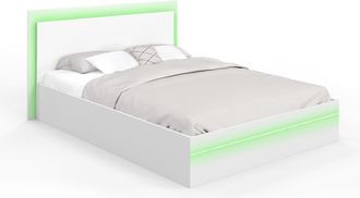 IDMarket Doppelbett Charlie 140 x 190 cm mit Lattenrost und integrierten LEDs wei&szlig;