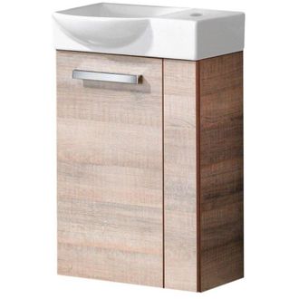 Fackelmann A-vero sbc Gäste-WC Set 2 Teile - Waschtischunterschrank in Holz Braun mit Waschbecken aus Keramik - Waschbeckenunterschrank schmal - Türanschlag