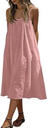 Generic Robes de vacances pour femmes, robe d&eacute;t&eacute; mi-longue, style boh&egrave;me, robe de tous les jours en m&eacute;lange de coton doux avec poches, robe d&eacute;t&eacute; fluide sans m