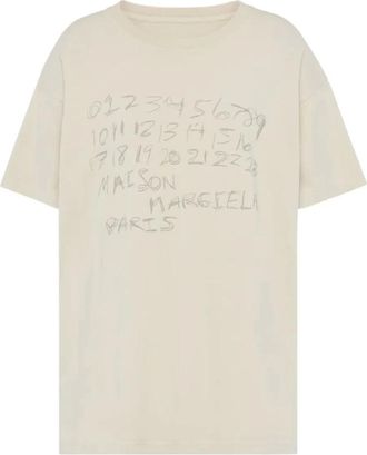 Maison Margiela Femme, Tops, Blanc, Taille: 38 FR T-shirt en coton imprim&eacute; Numerical