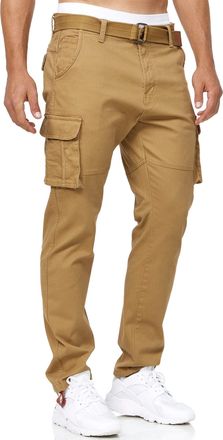 Indicode Herren Mathen Cargohose aus 98% Baumwolle inkl. Gürtel | Cargo Hose für Männer Amber, XXL