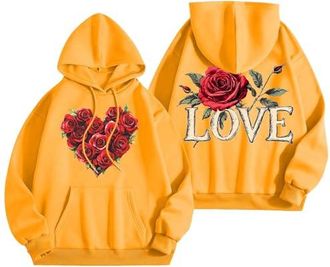 Generic Sweat &agrave; capuche &agrave; manches longues pour la Saint-Valentin 2026 pour femme (2), jaune, XXL