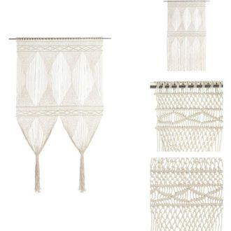 vidaXL Makramee Vorhang 140x240 cm Baumwolle - Makrameevorhang - Baumwollvorhang - Cremefarbene Gardine - Wohnaccessoires - Fensterdekoration