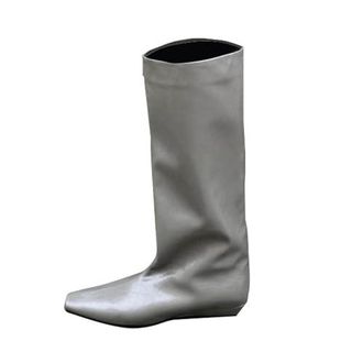 Generic Bottes hautes pour femme - Larges mollets - &Eacute;l&eacute;gantes - Couleur unie - Talon compens&eacute; bas - Confortables - &Agrave; enfiler - Pour f&ecirc;te, travail, gris, 36.5 