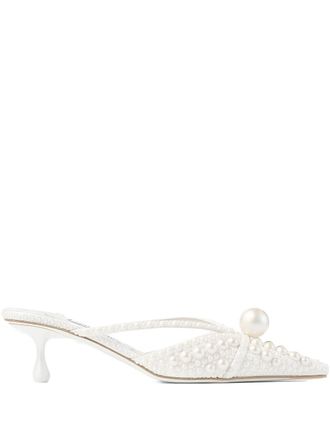 Jimmy Choo London mules Sana à bout pointu et ornements en perles 50 mm - Blanc