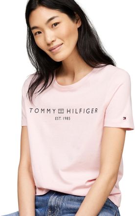 Tommy Hilfiger Damen T-Shirt Kurzarm Rundhalsausschnitt, Rosa (Delicate Pink), XXS