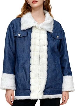 Generic Vestes pour femmes, grande taille, veste en jean &agrave; manches longues, manteau avec faux pour plus de chaleur et de confort par temps froid, v&ecirc;tements de