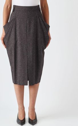 Meimeij Midi-Bleistiftrock aus Lurex-Jersey mit hoher Taille und Schlitz