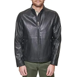 Dockers Mens The Dylan Faux Leather Racer Jacket, Black, Medium