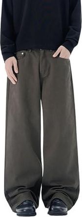 Generic Jean Homme Coupe d&eacute;contract&eacute;e Style ann&eacute;es 2000, Pantalon en Denim Ample &agrave; Jambes Larges, Coupe Ample Vintage, Style Streetwear, Gris, Taille XXL