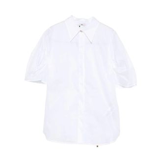 Elisabetta Franchi Femme, Blouses et Chemises, Blanc, Taille: 40 FR Chemise &agrave; Manches Courtes en Coton avec Boutons