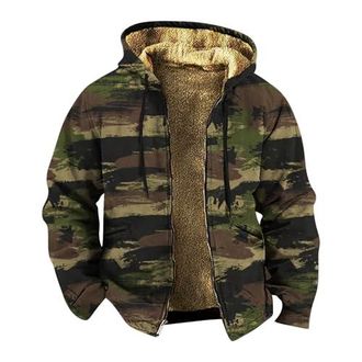 Generic Sweat à capuche en polaire pour homme - Camouflage - Chaud - Doublure Sherpa - Fermeture éclair intégrale - Manches longues - Polyvalent - Coupe ample