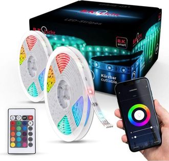 B.K.Licht 10m LED Stripe Ruban LED connecté blanc dimmable compatible avec Amazon Alexa Echo Dot & Google Home avec télécommande 230V auto-adhésif