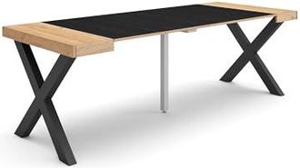 Skraut Home | Ausziehbarertisch | Multifunktionaler ausziehbarer | 220 | F&uuml;r 10 G&auml;ste | Massivholz Beine | Moderner Stil | Eiche Schwarz