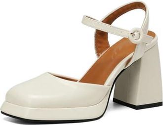 Generic Femmes Bout carré Slingback Mariage Pompes Bloc Talon Chaussures de mariée Cheville - Sangle Bureau & Travail Talons,Blanc,36 EU