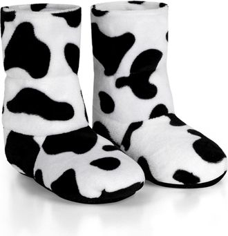 Normani Körnerpantoffeln - Hausschuhe für die Mikrowelle - Hausstiefel mit Leinsamenfüllung - extra hoher Schaft Farbe Kuh Größe L=41/45