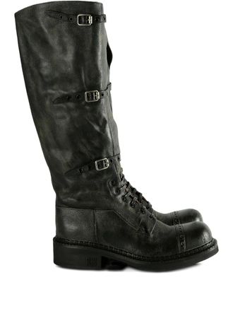 Miu Miu bottes en cuir &agrave; boucles - Noir
