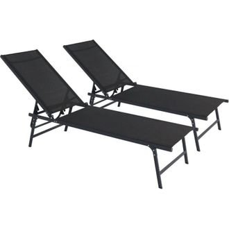 Habitat et Jardin Lot de 2 bains de soleil en m&eacute;tal Sublima - 180 x 54 x 104 cm - Noir