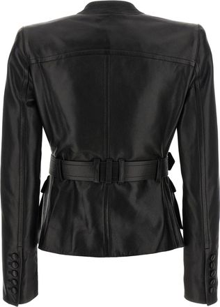 Balmain Belted Leather Jacket - Black