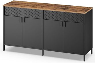 Songmics Buffet de Rangement en Acier, Armoire &agrave; Double Porte pour Salon, Fermeture Magn&eacute;tique, M&eacute;tal, Noir et Marron