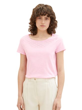 Tom Tailor Damen 1037487 T-Shirt mit Details, 31814-Lilac Candy, M