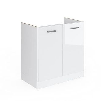 Vicco Meuble Bas sous-évier R-Line, Blanc Haute Brillance/Blanc, 80 cm sans Plan de Travail