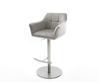 DELIFE Barstuhl Yulo-Flex Samt Grau Drehfu&szlig; h&ouml;henverstellbar Edelstahl, Barst&uuml;hle