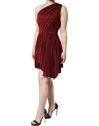 Dolce & Gabbana Womens Red One Shoulder Pleated A-Line Mini Dress