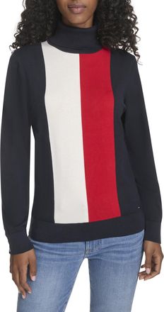 Tommy Hilfiger Lang&auml;rmeliger Rollkragenpullover f&uuml;r Damen, Baumwolle, leicht, Kapit&auml;n des Himmels (Sky Captain), X-Gro&szlig;