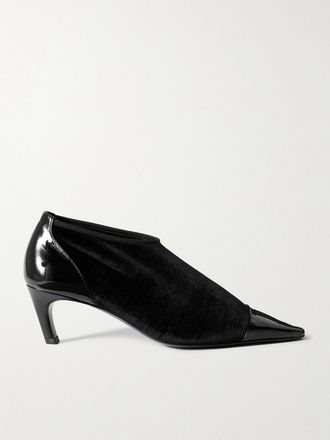 Toteme Ankle Boots Aus Samt Mit Lacklederbes&auml;tzen - Schwarz