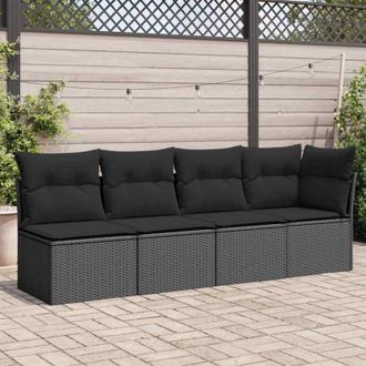 vidaXL Canap&eacute; de jardin avec coussins 4 places noir r&eacute;sine tress&eacute;e