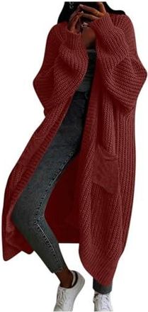 Generic Cardigan Femme en Grosses, Taille Oversize Ouvert avec Manches Ballon et Poches, Veste Longue D&eacute;contract&eacute;e Automne(Wine,XL)