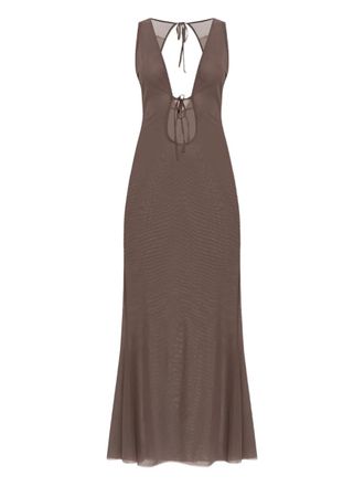 Bond-Eye mesh tie maxi dress - Marron