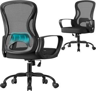 Songmics B&uuml;rostuhl ergonomisch, Drehstuhl mit Netzgewebe, Schreibtischstuhl mit Lendenst&uuml;tze, Wippfunktion, Armlehnen, f&uuml;r Arbeitszimmer, Schlafzimmer, tintens