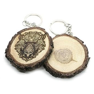 Generico Porte-cl&eacute;s en bois naturel avec style de tatouage tribal sanglier, beige, Taille Unique