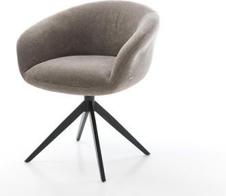 DELIFE Drehstuhl Vinka-Flex mit Armlehnen Strukturstoff Soft Taupe Kreuzgestell breit Schwarz 360&deg; drehbar Wippfunktion Taschenfederkern, Esszimmerst&uuml;hle