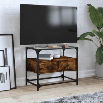 vidaXL Vidaxl - Meuble tv avec dessus en verre ch&ecirc;ne fum&eacute; bois ding&eacute;nierie