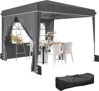 OUTSUNNY Tonnelle pliante - Outsunny - 3x3m - parois lat&eacute;rales, protection UV 50+, sacs de sable, sac de transport, hauteur r&eacute;glable - gris
