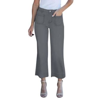 Generic Jean &eacute;vas&eacute; extensible &agrave; taille haute pour femme - Pantalon court d&eacute;contract&eacute; baggy avec poches - Tendance Y2K - Confortable - Pantalon en jean Palazzo