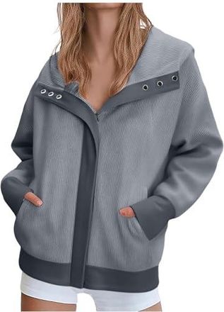 Generic Uwdiohq Sweats a Capuche Femme Zipp&eacute; D&eacute;contract&eacute; Manche Longue Veste de Sport Velours C&ocirc;tel&eacute; Chic Grande Taille 2025 Automne Hiver Cordon Ample Hoodie