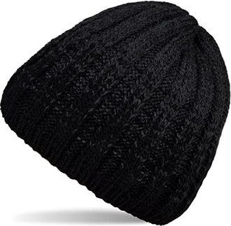 styleBREAKER Bonnet tricoté Unisexe avec dégradé de Couleurs et Motif côtelé, Doublure Thermique en Polaire, Bonnet dhiver 04024196, Couleur:Noir-Gris foncé