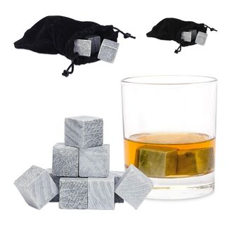 Relaxdays 18 x Whisky Steine grau, Eisw&uuml;rfel wiederverwendbar, K&uuml;hlsteine f&uuml;r Getr&auml;nke, m. Stoffbeutel, Eisw&uuml;rfel Speckstein, Grey
