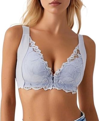 Generic Brassi&egrave;re en dentelle UCA pour femme, sans fil, avec rembourrage doux, bretelles r&eacute;glables, sexy et confortable, bleu, 66