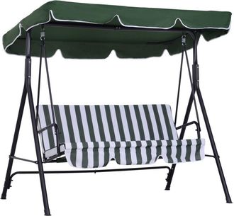 OUTSUNNY Balancelle de jardin 3 places toit r&eacute;glable coussins assise dossier acier polyester vert blanc ray&eacute;
